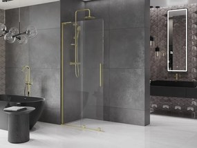 Mexen Velar L, posuvná sprchová zástěna Walk-in 120 x 200 cm, 8mm čiré sklo, zlatá matná, 871-120-003-03-55