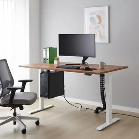 Výškově nastavitelný stůl OfficeTech A, 140 x 80 cm, bílá podnož, dub silverjack