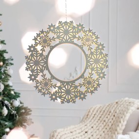 SOLIGHT LED dřevěný vánoční věnec, 10x LED, bílá, 30cm, časovač, 2x AA