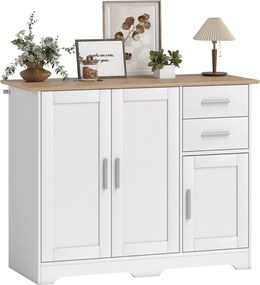 HOMCOM Moderní dřevěná komoda s 2 zásuvkami a 2 skříňkami, 100x40x78 cm, bílá a vzhled dřeva