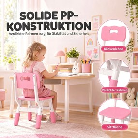 AIYAPLAY dětská židle k psacímu stolu, 2kusová sada, výškově nastavitelná 26-30 cm, ergonomické opěradlo, bez područek pro 1,5–8 let, růžová