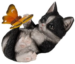 Dekorativní soška černo bílého koťátka s motýlkem – 14x8x11 cm