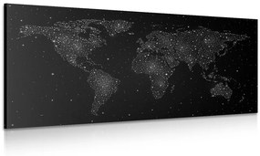 Obraz mapa světa s noční oblohou v černobílém provedení - 120x60 cm