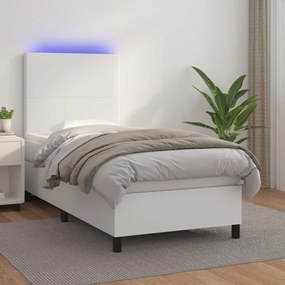 Box spring postel s matrací a LED bílá 90x190 cm umělá kůže