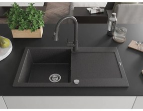Mexen Leo, 1-komorový granitový dřez 900x500x190 mm a dřezová baterie Elia, černá skvrnitá, 6501-76-670101-76