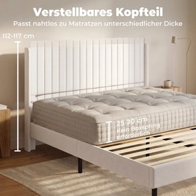 HOMCOM Postelový rám 140 x 200 cm s nastavitelným čelem, čalouněná postel se 12 laťkami, béžová