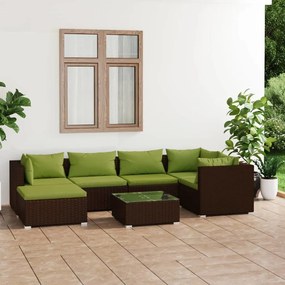 vidaXL 7dílná zahradní sedací souprava s poduškami polyratan [3101818] Barva: Hnědá a zelená