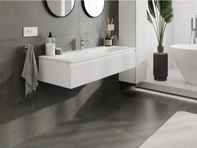 Mexen Rivel, koupelnová skříňka 120 cm s umyvadlem Vela, 1 zásuvka, drážkovaná, bílá matná, 91A20-12023-1-BF01-W23M01