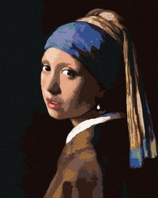 zuty malování podle čísel - dívka s perlou (j. vermeer), 80x100 cm, bez rámu a bez vypnutí plátna