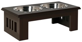 PawHut Vyvýšená miska pro psy s nerezovými miskami, miska na krmivo z MDF v barvě kávy, 58,4 x 30,5 x 25,4 cm, ideální pro domácí zvířata | Aosom.de