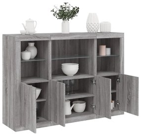 Příborníky s LED osvětlením 3 ks šedé sonoma kompozitní dřevo 3209112