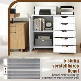 Costway Pojízdný kontejner s 5 zásuvkami a dvířky a pracovní deskou a – bílý