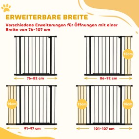 PawHut dveřní bezpečnostní brána schodišťová brána bez vrtání psí zábrana brána pro domácí mazlíčky psí brána upínací ocel černá 76-107x76cm | Aosom
