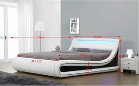 Manželská postel s RGB LED osvětlením, bílá / černá, 180x200, MANILA NEW Kondela 0000242663
