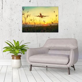 Skleněný obraz vzlétajícího letadla (70x50 cm)
