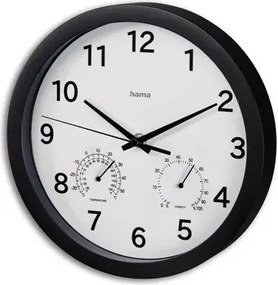 Hama Malta nástěnné hodiny 25 cm černá / tichý chod / teploměr/vlhkomě