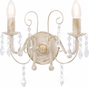 Nástěnná lampa s korálky bílá patina 2 x žárovka E14 281590