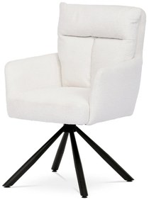 AUTRONIC Jídelní židle, bílá látka bouclé, otočná s vratným mechanismem - funkce reset, černé kovové nohy