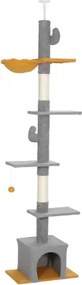 PawHut škrabadlo, výška 275 cm, 6 úrovní pro domácí kočky, od podlahy po strop, s platformami a domečkem, světle šedá