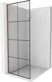 Mexen Kioto L, sprchová zástěna Walk-In 90 x 200 cm, 8mm čiré sklo černý vzor, ​​měděný matný profil, 800-090-103-65-77