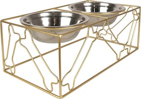 Zlaté kovové misky pro psa nebo kočku - 38x20x14 cm / 2x500 ml
