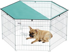 PawHut Ohrádka pro psy 6 panelů 59x60 cm Skládací kovový plot pro domácí mazlíčky s dveřmi a zámkem a stříškou pro zahradu a terasu | Aosom