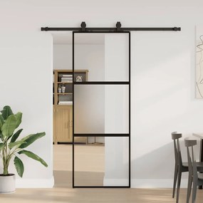 Posuvné dveře se sadou kování černé 76x205 cm Tvrzené sklo