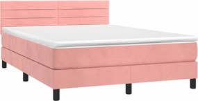 Box spring postel s matrací a LED růžová 140x200 cm samet 3134470