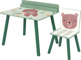Dětská souprava stolu a židle AIYAPLAY se zásuvkou, školní stůl a židle z MDF a borového dřeva, pro ložnici, hernu, školku, zelená | Aosom