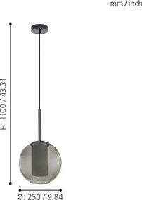 Eglo 97633 - Lustr na lanku TINDARI 1xE27/60W/230V kouřová černá