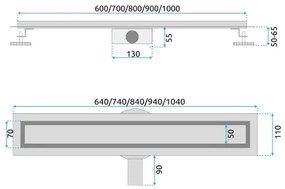 REA-G2704 - Odtokový žlab NEOX PRO 90 cm nerezová ocel/broušená zlatá