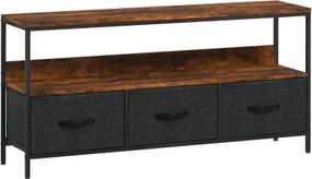 HOMCOM TV nábytek, TV dolní skříňka pro televizory do 140 cm se 3 zásuvkami a kovovými nohami 120 x 29 x 56 cm rustikální hnědá