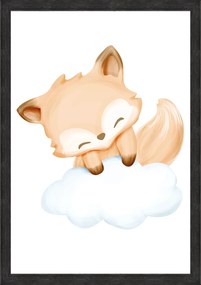 Plakát zvířátka liška na obláčku - Obraz, Plakát Velikost: B2 - 50x70 cm, Volba rámu: s černým rámem