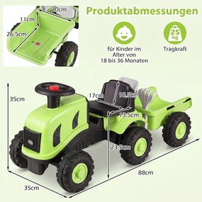 Costway Dětský traktor s přívěsem, klaksonem a ergonomickou