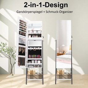 Costway Šperkovnice se zrcadlem a 3 barevným LED osvětlením – 41,5 × 37 × 157 cm