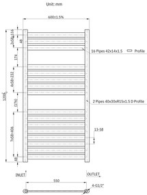 Gamma Artic, topné těleso 600x1200 mm, 560 W, zlatá matná, GMA-ARCT-12060-GD
