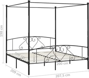 Rám postele s nebesy černý kovový 200 x 200 cm 284439