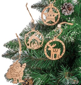 Tutumi, sada dřevěných závěsných vánočních ozdob na stromeček 9ks 300881, CHR-08501