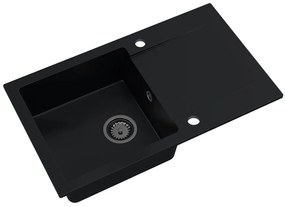 Sink Quality Ferrum, kuchyňský granitový dřez 770x450x190 mm + černý sifon, černá, SKQ-FER.C.1KDO.XB