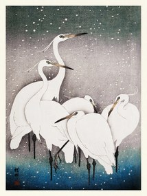 Obrazová reprodukce Group of Egrets (Japandi Vintage) - Ohara Koson, (30 x 40 cm)