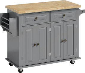 HOMCOM kuchyňský ostrov na kolečkách se zásuvkami, 111 x 44,5 x 82,5 cm, šedý