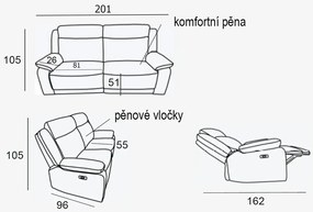 Kožená pohovka CONTINENTAL s elektrickou funkcí relax 3P, elektrické, cappuccino (cappuccino 313)