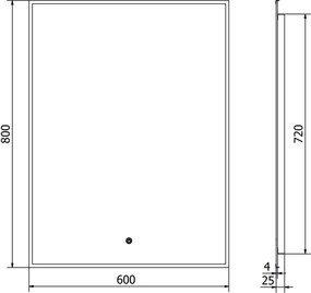 Mexen Erma koupelnové zrcadlo s osvětlením 60 x 80 cm, LED 6000K, antifog, černý rám - 9814-060-080-611-70