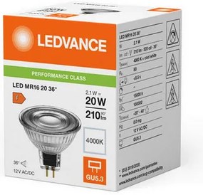 LED žárovka GU5,3 MR16 LEDVANCE 2,1W (20W) neutrální bílá (4000K), reflektor 12V 36°