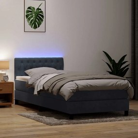 Box spring postel s matrací a LED tmavě šedá 80x220 cm samet 3317194
