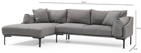 Designová rohová sedačka Pallavi 255 cm šedá - levá