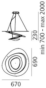 Artemide 1256120A Pirce mini sospensione LED, zlaté designové závěsné svítidlo, 45W LED 3000K, 67x69cm