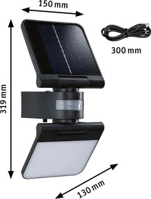 P 94609 Solární LED osvětlení zdí Lesla pohybové čidlo (IR) IP65 hranaté 150x130mm 3000K 12,5W antracit umělá hmota - PAULMANN