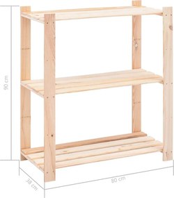 Úložný regál 3 police 80 x 38 x 90 cm masivní borovice 150 kg 286200