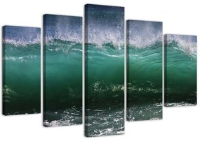 Obraz na plátně pětidílný Mořská vlna tyrkysová - 200x100 cm